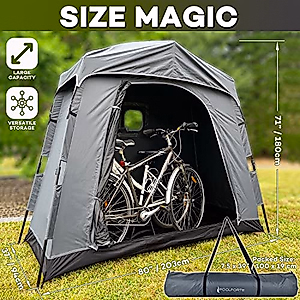 POOLFORTE Outdoor Bike Storage Tent, Extra Large Portable Bike Cover Outdoor Waterproof Tarp Shed for Lawn Mower and Tools, Shelter and Protect from Dust and Rain, 79” x 35.5” x 69” Gray