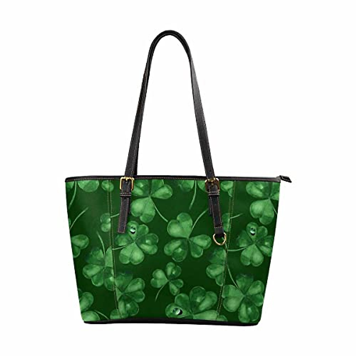 InterestPrint Handbag Tote Shoulder Bag, Top Handle Satchel Bag Green Four Leaf Luck leaf