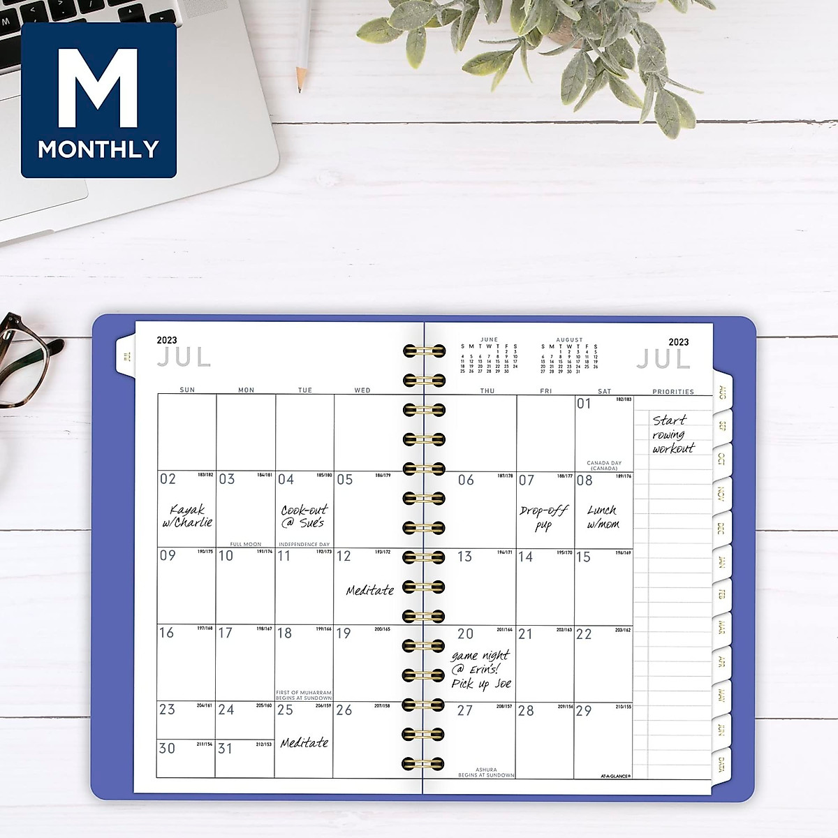 AT-A-GLANCE 2023-2024 Academic Planner, Weekly & Monthly, 5" x 8", Small, Monthly Tabs, Pocket, Flexible Cover, Contemporary, Purple (70101X1824)