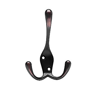 HARPOON 5 Pack of Mounted Tri Hooks, Heavy Duty, Stainless Steel, Metal Coat Hook Rail for Coat Hat Towel Purse Robes Mudroom Bathroom Entryway (Oil-Rubbed Bronze)