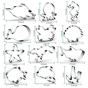 Ocean Creatures Cookie Cutters Set of 12, Metal Under the Sea Cookie Cutter Molds for Baking Dolphin,Clownfish,Octopus,Seahorse,Starfish,Jellyfish,Seashell,Shark Shaped Sandwich Fondant Biscuit Molds