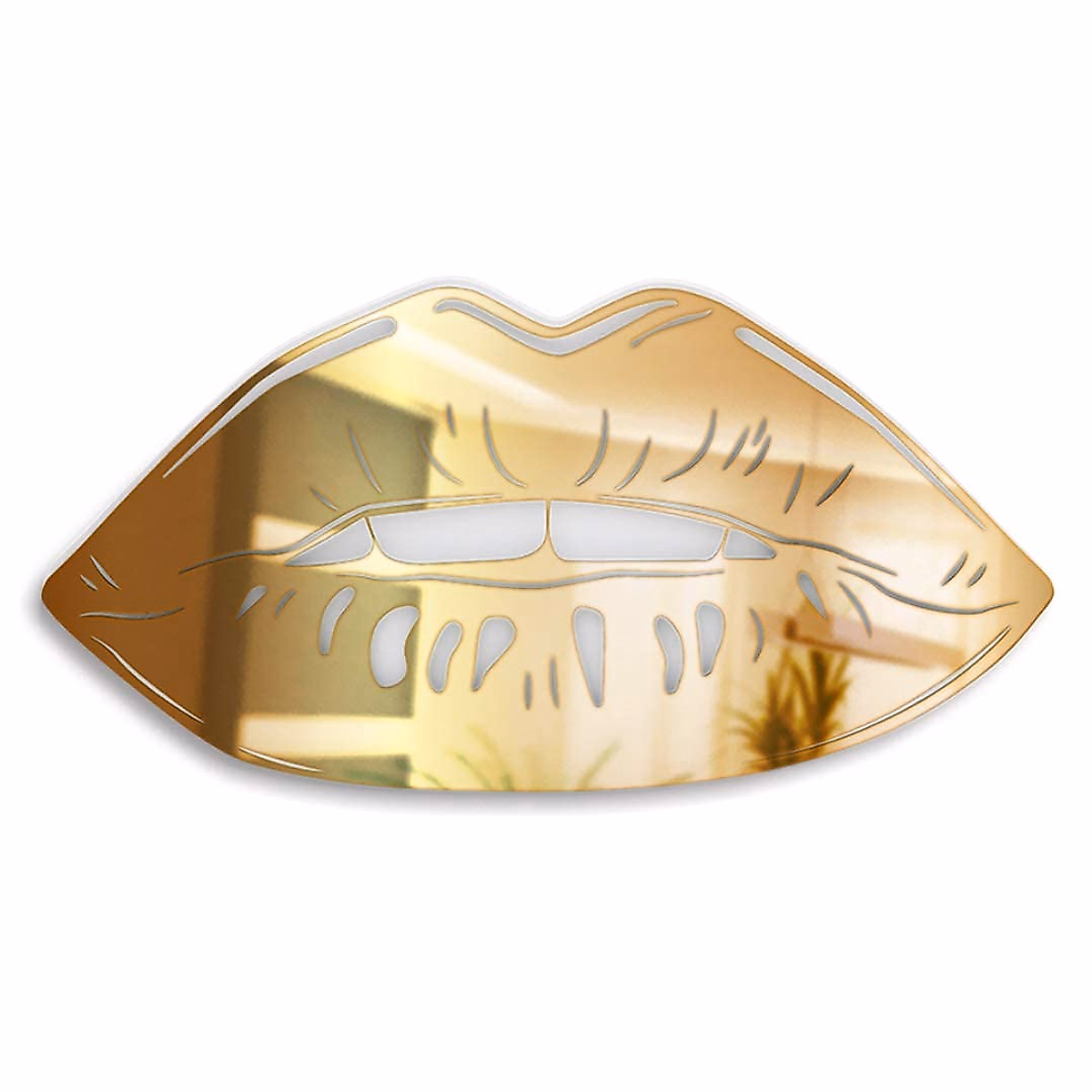 Mirror Lips 3D Wall Art - Ready to Hang Acrylic Wall Decorations for Bedrooms, Dorms, Living Rooms & More - Hand Assembled & Made in The USA - Modern Home Decor (16"W x 8"T, Gold)