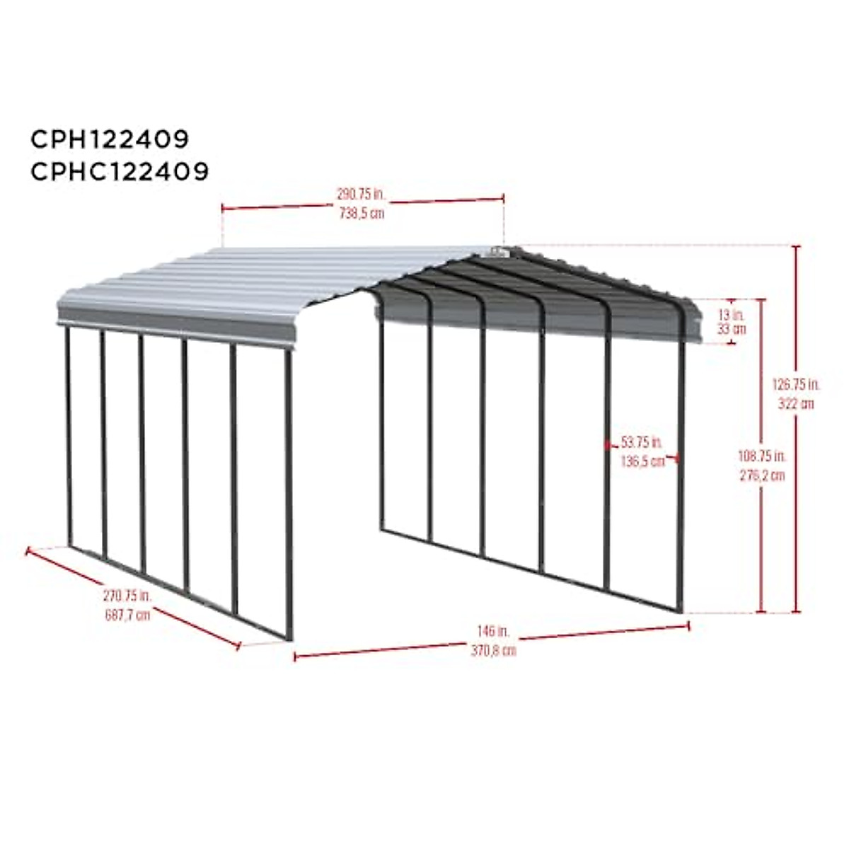 Arrow Carports Galvanized Steel Carport, Full-Size Metal Carport Kit, 12' x 24' x 9', Eggshell