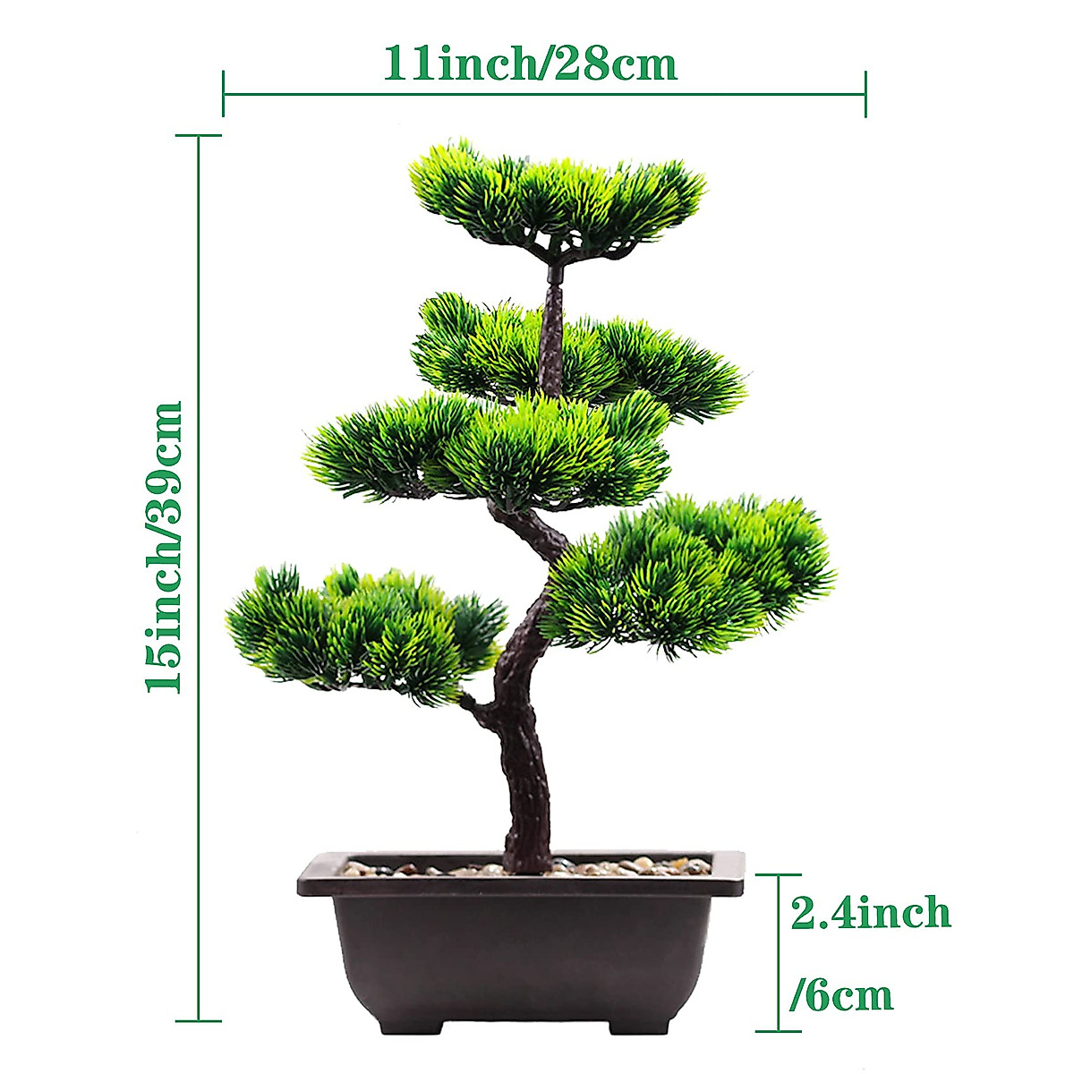 HinyoCo Artificial Large Plants Bonsai Pine Tree,Welcoming Pine Tree Potted Plant Ornament Plastic Simulation Fake Tree Bonsai Living Room Garden Office Shop Décor-11×15.5"
