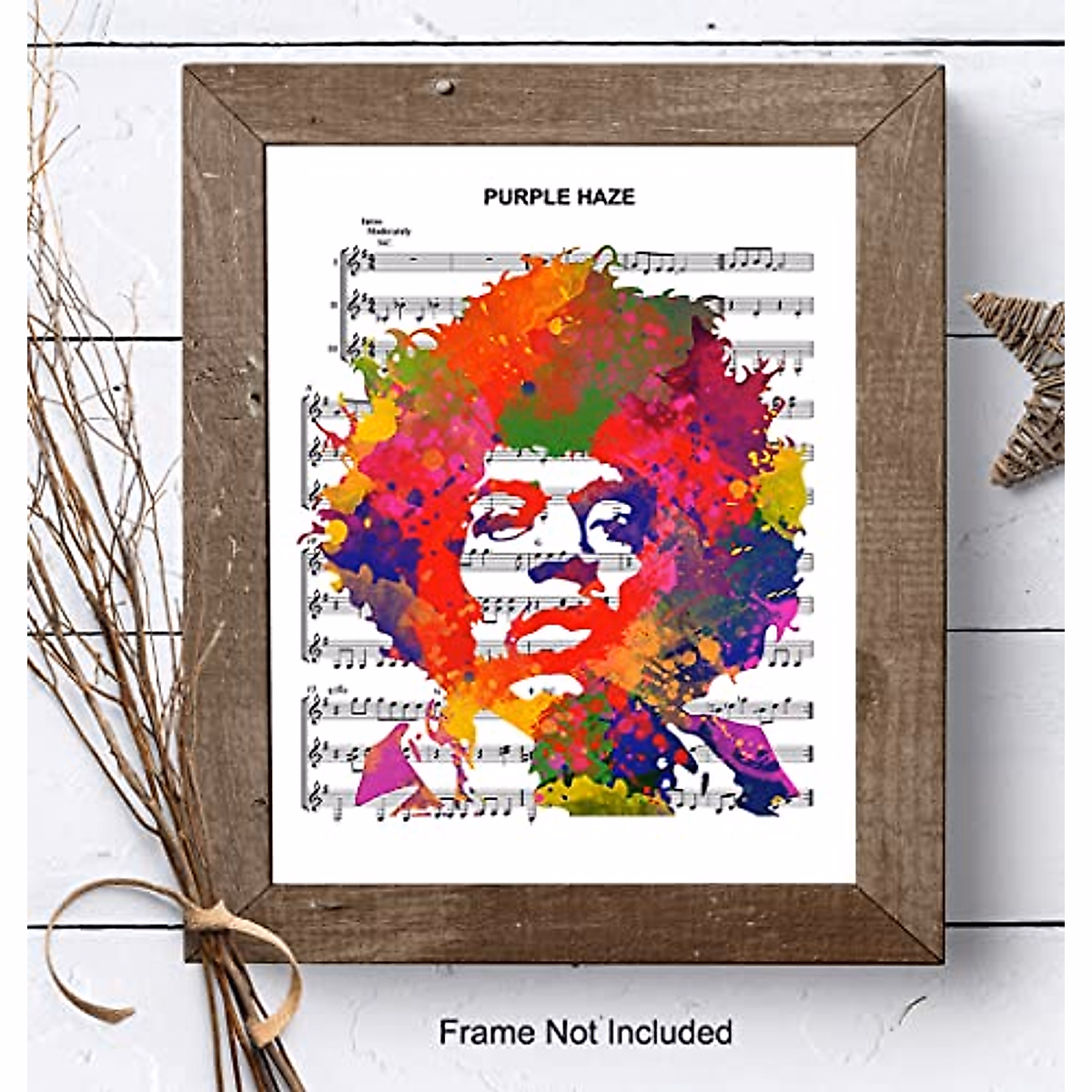 Jimi Hendrix 8x10 Poster, Wall Art, Home Decoration - Graffiti Pop Art Decor for Apartment, Music Studio - Urban Street Art Style Purple Haze Sheet Music Picture Print - Gift for Guitarist, Musician