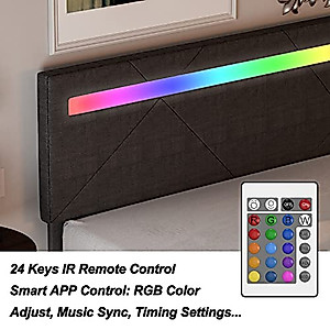LIKIMIO Full Bed Frame with LED Lights (Smart APP Control) Headboard, Upholstered Modern Platform Bed Frame, No Box Spring Needed/Noise-Free/Easy Assembly, Dark Grey