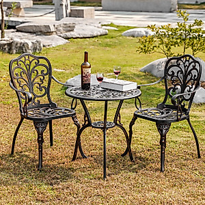 Withniture Bistro Set 3 Piece Outdoor Bistro Table and Chair Set of 2 Cast Aluminum Patio Furniture with Umbrella Hole,Patio Bistro Table Sets for Garden,Yard(Brown)