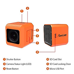 RunCam 4K FPV Camera 1080P HD Micro Action Camera EIS Supported 145 Degree FOV for FPV Racing Drone and Sport Video Recording, Orange