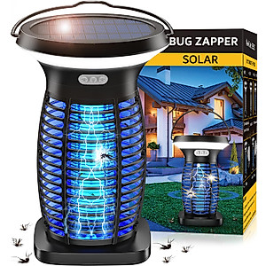 ZECHUAN Solar Bug Zapper Outdoor Waterproof, Portable Pest Control Electric Mosquito Zapper Killer with Panel Sensor, Rechargeable Insect Trap Fly Zapper for Home, Patio, Backyard, Camping