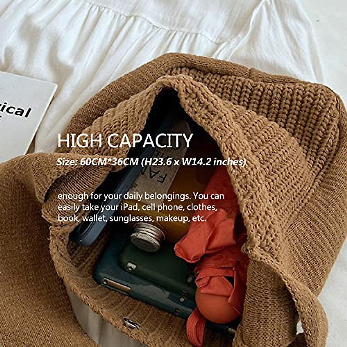 Womens Crocheted Hobo Bag Aesthetic Shoulder Knit Crochet Tote bag Knitted Accessory Boho Purse for Ladies Black