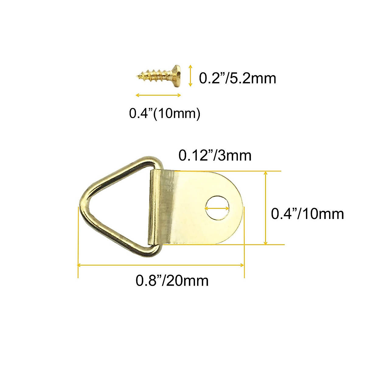 EesTeck 100 Pack Small Triangle Ring Steel Picture Hangers with Screws Picture Frames Picture Hang Solutions for Hanging Clock Paintings Artwork Picture Frame Hook Photos(Gold)