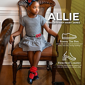 FOOTMATES Allie Leather Mary Jane Girls Party Dress Hard Bottom Shoes with Custom-Fit Insoles, Slip-Resistant Non-Marking Outsoles, Navy - 12 Little Kid (4-8 Years)