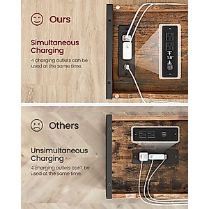 VASAGLE Side Table with Storage, End Table with USB Ports and Outlets, Nightstand with Charging Station, Fabric Bags, for Living Room, Bedroom, Rustic Brown and Black ULET310B01V1