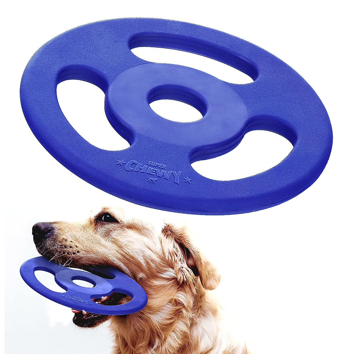 SuperChewy Tough Tug-of-War Flying Disc Toy | Lifetime Replacement | Strong Natural Rubber | Great Tug Disc Fetch Toy for Dogs | Ultra Durable Chew Toy for Aggressive Chewers | for All Breeds