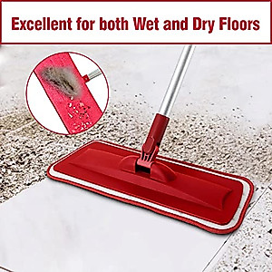 PANDA GRIP Microfiber Floor Mop with Scrubber and 1 Washable Reusable Pads Wet Dry Flat Mop with 360 Degree Swivel Head Dust Mops for Floor Cleaning for Hardwood Laminate Wood Tile
