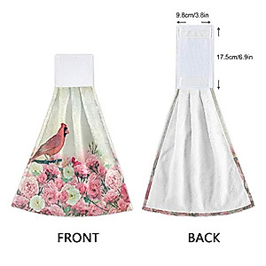 Red Cardinal Rose Kitchen Hand Towel Home Decorative Hanging Tie Towels 2PCS Super Soft Absorbent WashCloth Tie Towels for Home Bathroom Farmhouse Housewarming Tabletop, 12x17Inches