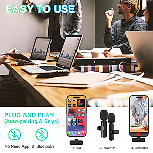 JUDKIOM 2 Pack Wireless Lavalier Microphone for iPhone, Professional Lapel Mics, Wireless Mic Plug-Play, Lapel Microphone for Video Recording Interview Vlog YouTube TikTok(for iPhone 14 and Below)