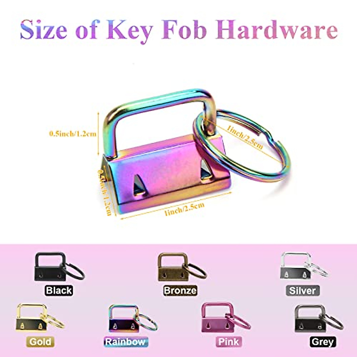 Wiwaplex Key Fob Hardware Set 1 Inch Key Fob Hardware Kit 42Pcs 7 Color Wristlet Keychain Hardware with Key Ring for Wristlet Keychain, Key Lanyard and Key Chain Making Hardware Supplies