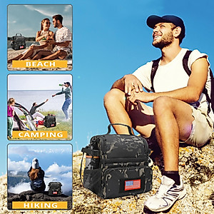 ATRIPACK 2 Compartment Lunch Bag for Men Adult, Tactical Lunch Box Leakproof Insulated Large Cooler Bag for Work with Adjustable Shoulder Strap Flag Double Layer Lunch Pail（Camo-Black）