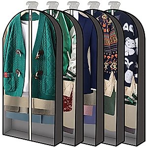 Garment Bags for Hanging Clothes, 60" Garment Bag With 4" Gussetes, Garment Bags for Storage, Suit Bag for Closet Storage, 5 Packs, Black