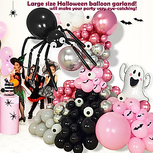 YJDFWAUT 185pcs Black Pink Halloween Balloon Garland Arch Kit, Pink Halloween Decorations Party Supplies for Girl, Large Size Halloween Balloon Garland, Foil Balloon, 3D Bat Stickers