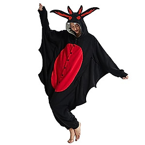 Kgromfy Mothman Onesie Adult Jumpsuit Pajamas Halloween Animal Cosplay Costume One-piece Sleepwear Homewear for Women and Men Black Flat Eye S