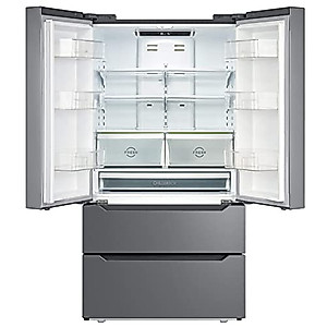 SMETA Refrigerator French Door with Ice Maker for Kitchen 36'' Inch Stainless Steel Counter Depth Full Size Refrigerators Fridge Bottom Freezer Cooling 22.5 Cu.Ft Double Door Fridgerator Freezer Home Use 23 CU FT