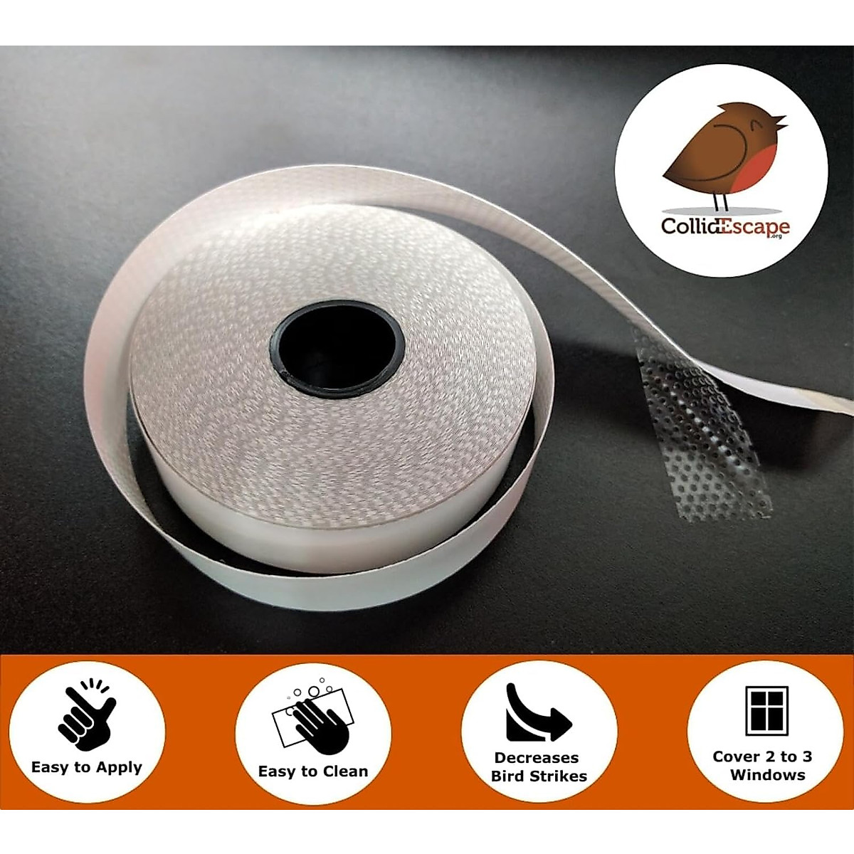 CollidEscape Spiderweb Clear Bird Tape for Windows (3/4" x 40' - Covers 2 to 3 Windows) | Window Decals to Prevent Bird Strike Prevention for Windows | Clear