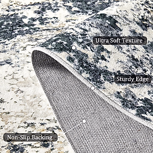 LOVORAL Area Rugs for Living Room: 5x7 Washable Neutral Abstract Rug for Bedroom Large Soft Modern Dining Room Rugs Indoor Floor Low Pile Carpet for Home Office Nursery - Blue Grey