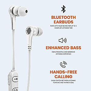 Helix Audioflex Wireless Earbuds, 5.0 Bluetooth Headphones, Enhanced Bass, Built-in Track Controls and Microphone for Hands-Free Calling, Bluetooth Earbuds for Workout, Sports, Running, Gym - White