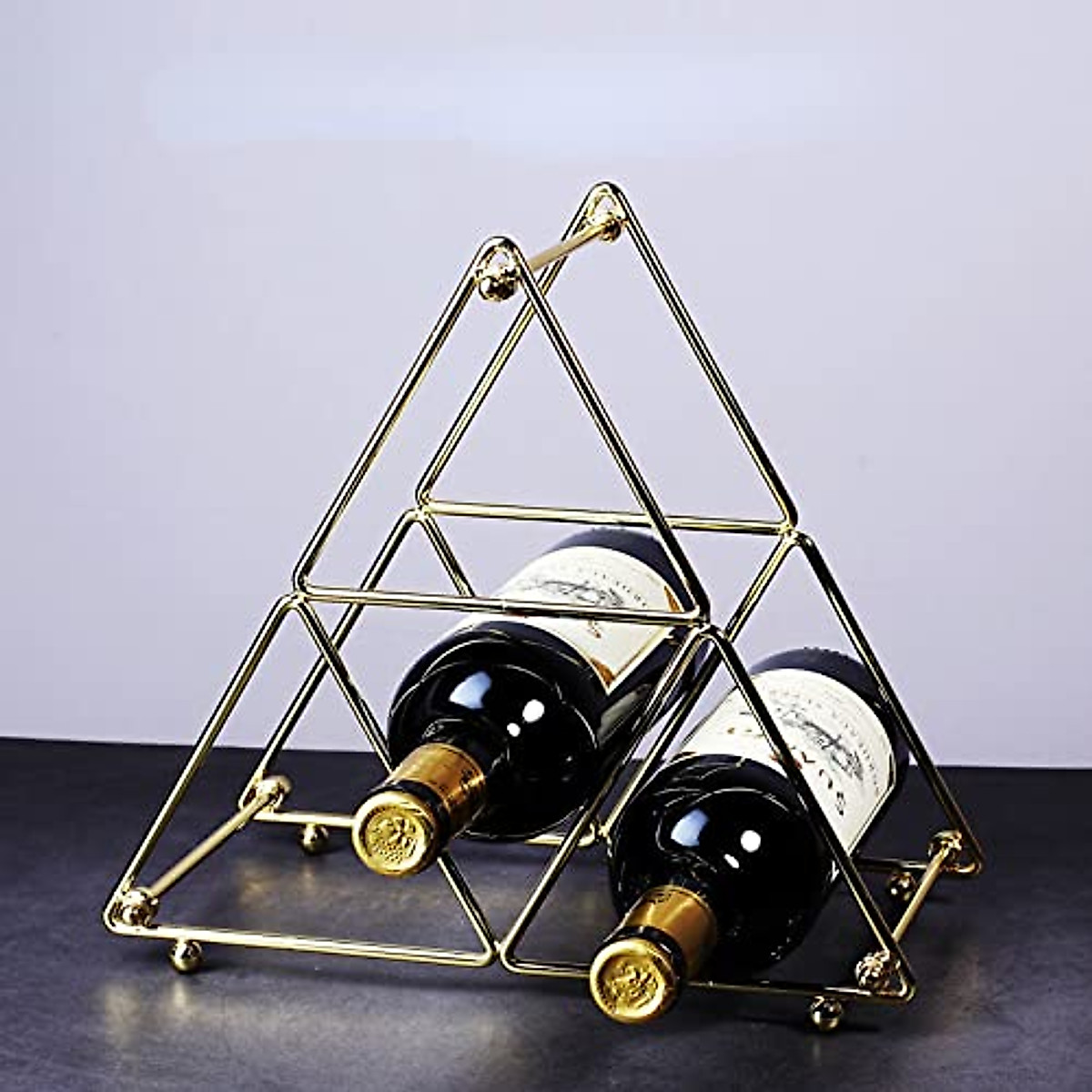 XXSLY Countertop Wine Rack Metal Geometric Wine Organizer Stand Wine Storage Holder Display Shelf Decoration for Home Bar Countertop Tabletop Cabinet (Pyramid 4 Bottles)