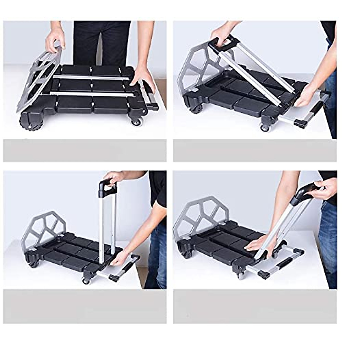 GAOFD Four Wheel Plastic Trolley Moving Delivery Load Heavy Truck Folding Tablet Portable Small Car Car Supplies/Black/Large