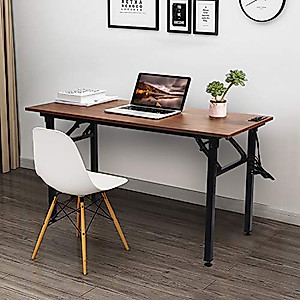 Frylr Folding Computer Desk with Plugs & USB Ports, Home Office Desks Foldable 43.3x19.6x29.5 Inch Study Table for Student Writing Desk for PC/Laptop, No Installation, Walnut + Black Leg