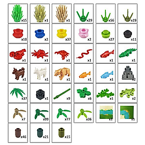 RCOMG Jungle Rainforest Building Blocks Toy, Garden Park Forest Bricks Accessories Plants Animals Tree Flowers Building Kit (with 2 BasePlates 10x10 inch), Compatible with All Major Brands