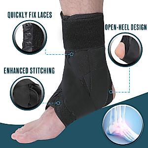 Lace Up Ankle Brace, Cross Strapping Ankle Stabilizer with Dual Side Support for Men & Women, Figure 8 Ankle Support Brace for Sprained Ankle (M)
