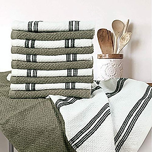 Bliss Casa Kitchen Towels and Dish Cloth Set (12 Pack, 15 x 25 Inch) – 100% Cotton Dish Towels for Kitchen Soft and Highly Absorbent – Tea Towels and Bar Towels for Daily Use (Stripe, Grey)