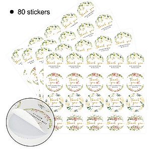 80 Floral Thank You Stickers, Bridal Shower Flower Thank You Stickers, Girl's Birthday Rose Favor Labels Stickers(2 Inch)