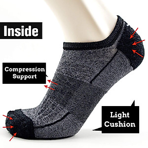 Busy Socks Women's Merino Wool No Show Socks, No Blister Funny Hidden Long Distance Running Marathon Fitness Tennis Golf Gym Wool Socks, 6 Pairs, Medium, Black