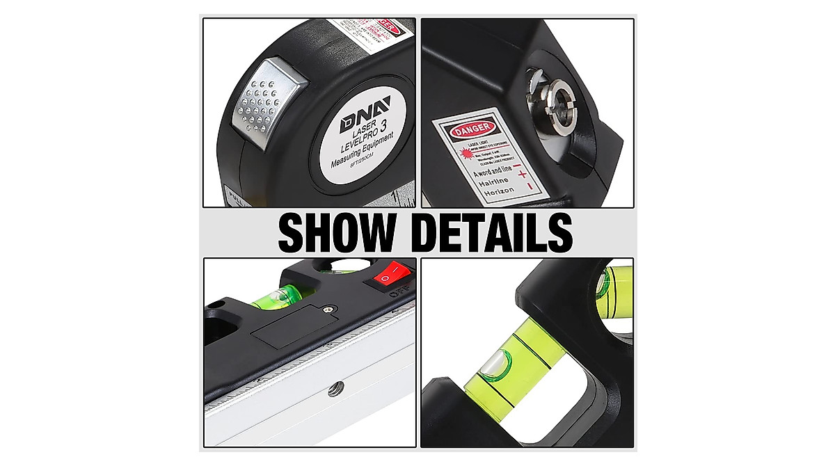 DNA Motoring Adjustable Metric Ruler with Laser Level - 8 ft Measuring Tape