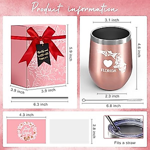 Customized Florida Gift,Florida Coffee Mug Gift for Women 12oz Wine with Lid 18/8 Stainless Steel Cup,Unique Oliday Travel Supplies(Rose Gold)