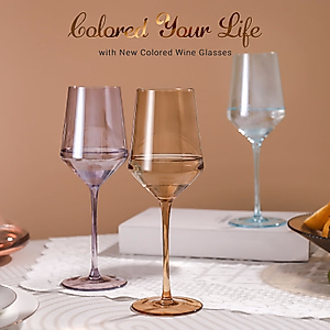 Physkoa Colored Wine Glasses Set 6-15oz Stemmed Colorful Wine Glasses with Long Stem,Multi Color Wine Glasses,Housewarming,Birthday Gifts for Women