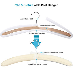 JS HANGER Padded Hangers - 17 Inch Extra Large Heavy Duty Cotton Covered Coat Hangers No Shoulder Bump for Women Clothes, Sweaters, Dresses, Clothing, Weddings, Lingerie Pack of 10, Beige