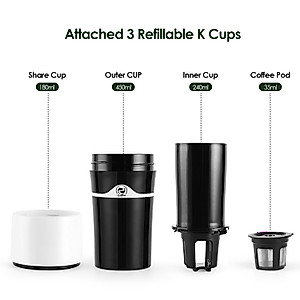 Coastacloud Drip Brew Coffee Maker, Portable Hot and Cold Brew Coffee Makers Bottle Compatible with K Cup Capsules & Ground Coffee, Pour-over Coffee Cup Machine for Camping Travel Office