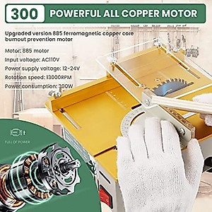 Huanyu Mini Table Saw Upgraded 300W 9000RPM Precision Multifunctional Table Saws Woodworking Lathe Polishing Bench Handmade Adjustable Blade Model Electric Portable Cutting Saw For DIY Crafts (Group1)