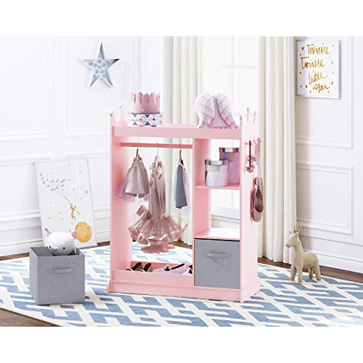 UTEX Kids Dress up Storage with Mirror and Storage Bin,Kids Armoire Dresser with Mirror, Costume Closet for Kids, Pretend Storage Closet for Kids,Costume Storage Dresser(Pink)