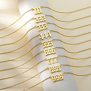 LANG XUAN Lucky Number Necklace For Women Men 18K Gold Silver 111 222 333 444 555 666 777 888 999 Pendant Angel Number Necklaces Choker Chain Numerology Jewelry for Girl Boy with Message Gift Card