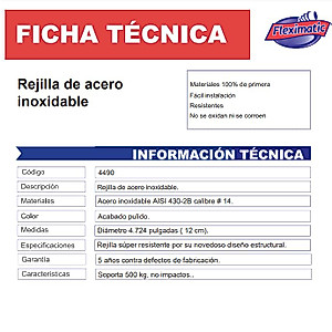 Fleximatic 4490 Stainless Steel Grating 4 3/4"", Polished Finish