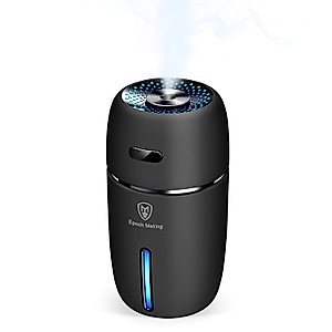 Epoch Making USB Car Humidifier, 200 Milliliter Mini Portable Humidifiers Air Purifier with 7 Colors LED Night Light, Quiet Operation, Adjustable Mist Modes for Travel Home Baby Office Car (Black)