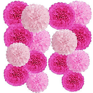 Hot Pink Tissue Pom Poms Paper Flowers Hanging Decorations Pink Flower Ball for Baby Shower Wedding Nursery Birthday Party Backdrop Home Outdoor