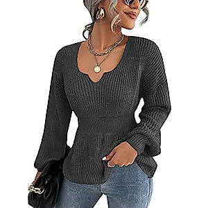 Veatzaer Womens Long Sleeve Shirts V Neck Fall Knit Sweaters Casual Pullover Tops 2023 Grey